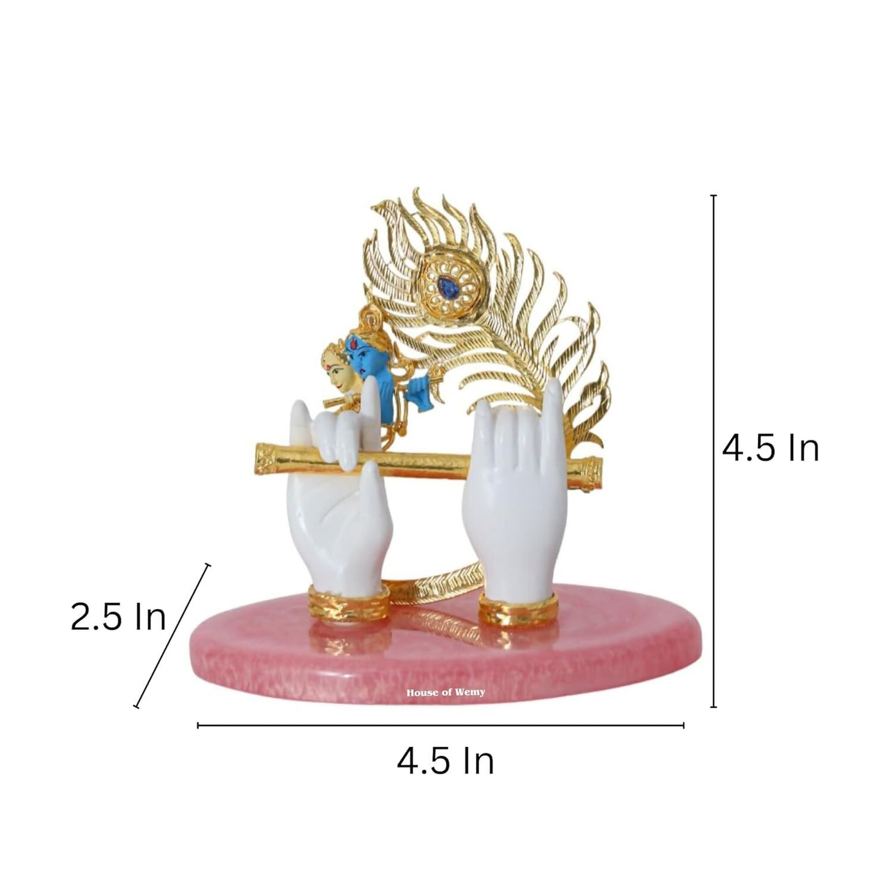 House Of Wemy Gold Plated Lord Krishna Hands Idol with Flute, Face and