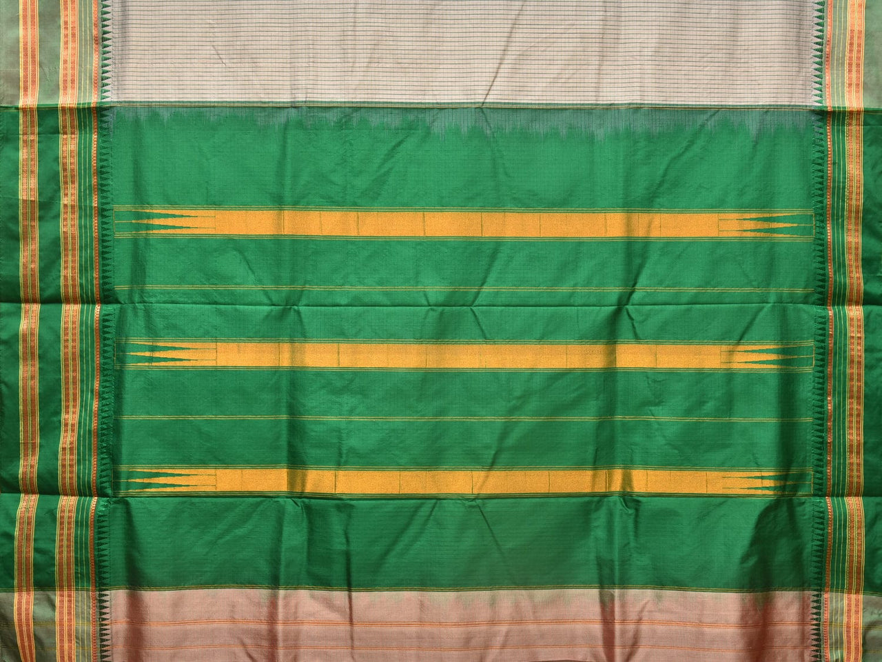 Buy Light Grey and Green Narayanpet Silk Handloom Saree with Checks ...