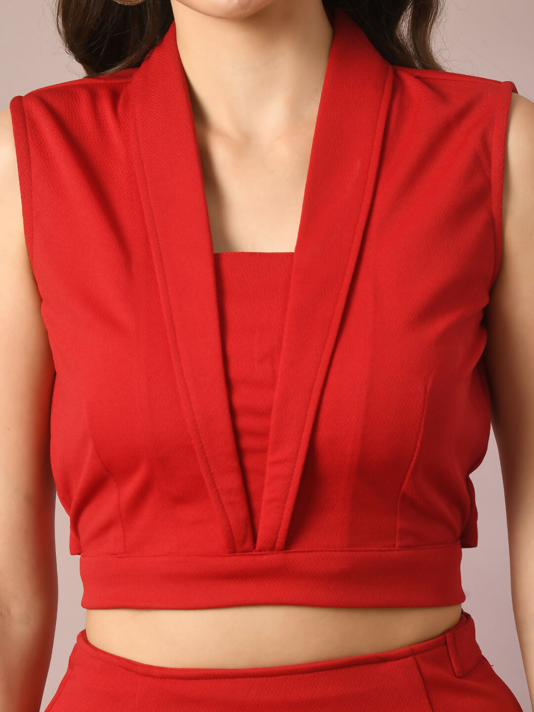 Buy Myshka Women's Red Solid Shawl Neck Party Top With Skirt Co-ord set ...