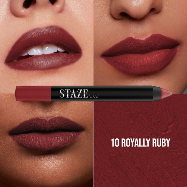 Staze 9 To 9 Pout On Matte And Smudgeproof Lip Crayon - 10 Royally Rub
