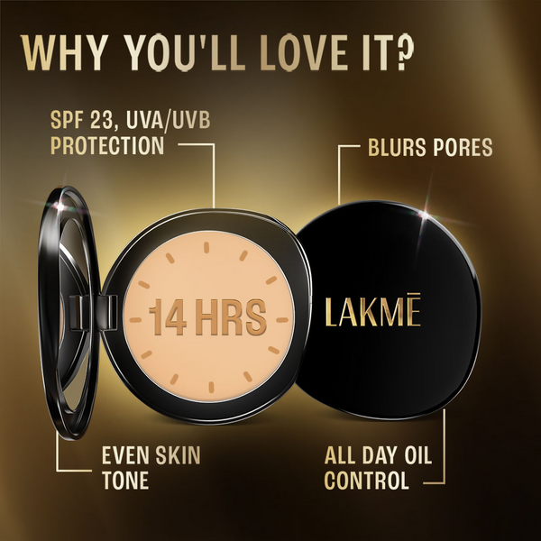 Lakme Ultimate Glam Compact, Skin Lightening Compact Powder - Golden S