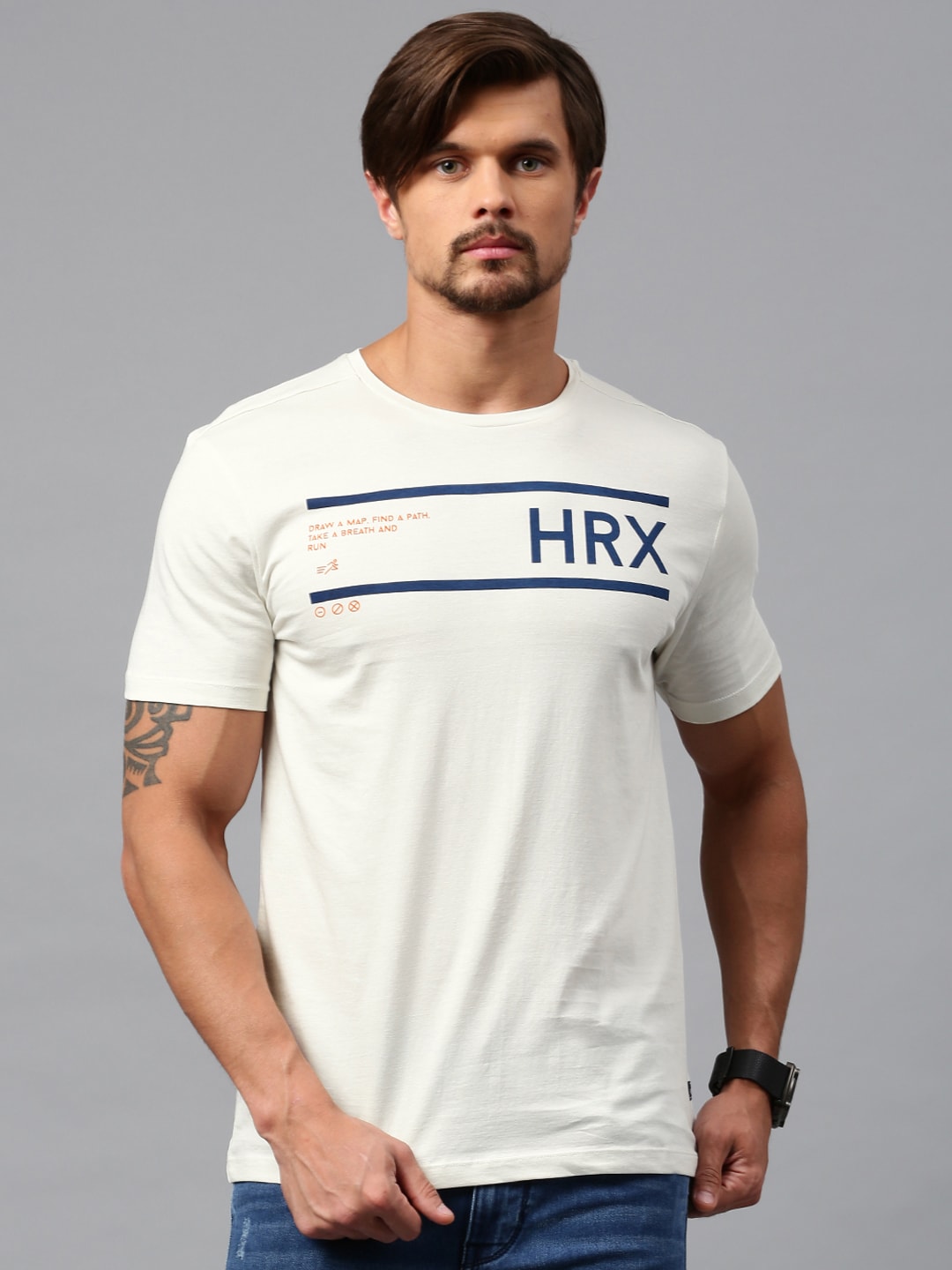 Buy HRX by Hrithik Roshan Men Off-White Printed T-shirt Online at Best Price | Distacart