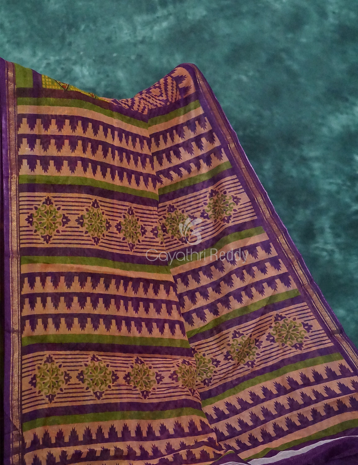 Buy Light Orange And Purple Colour Printed Semi Chanderi Saree By ...
