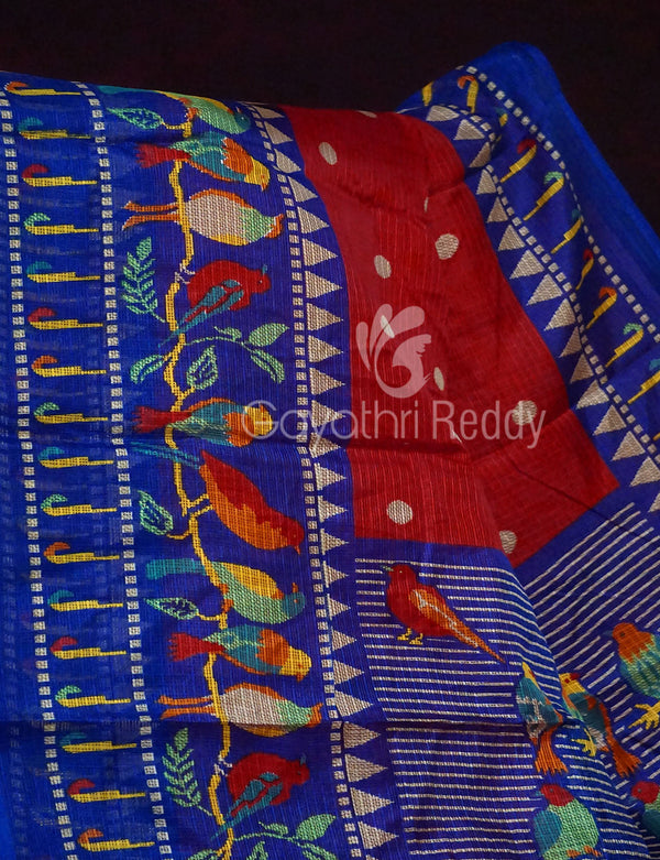 Buy Red Colour Saree With Paithani Print Semi Soft Silk Kota Saree By ...