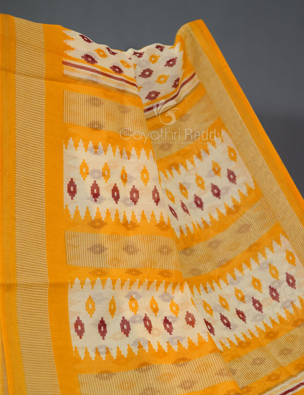 Buy Shades of Cream And Light Orange Colour Blouse Patola Print Semi ...