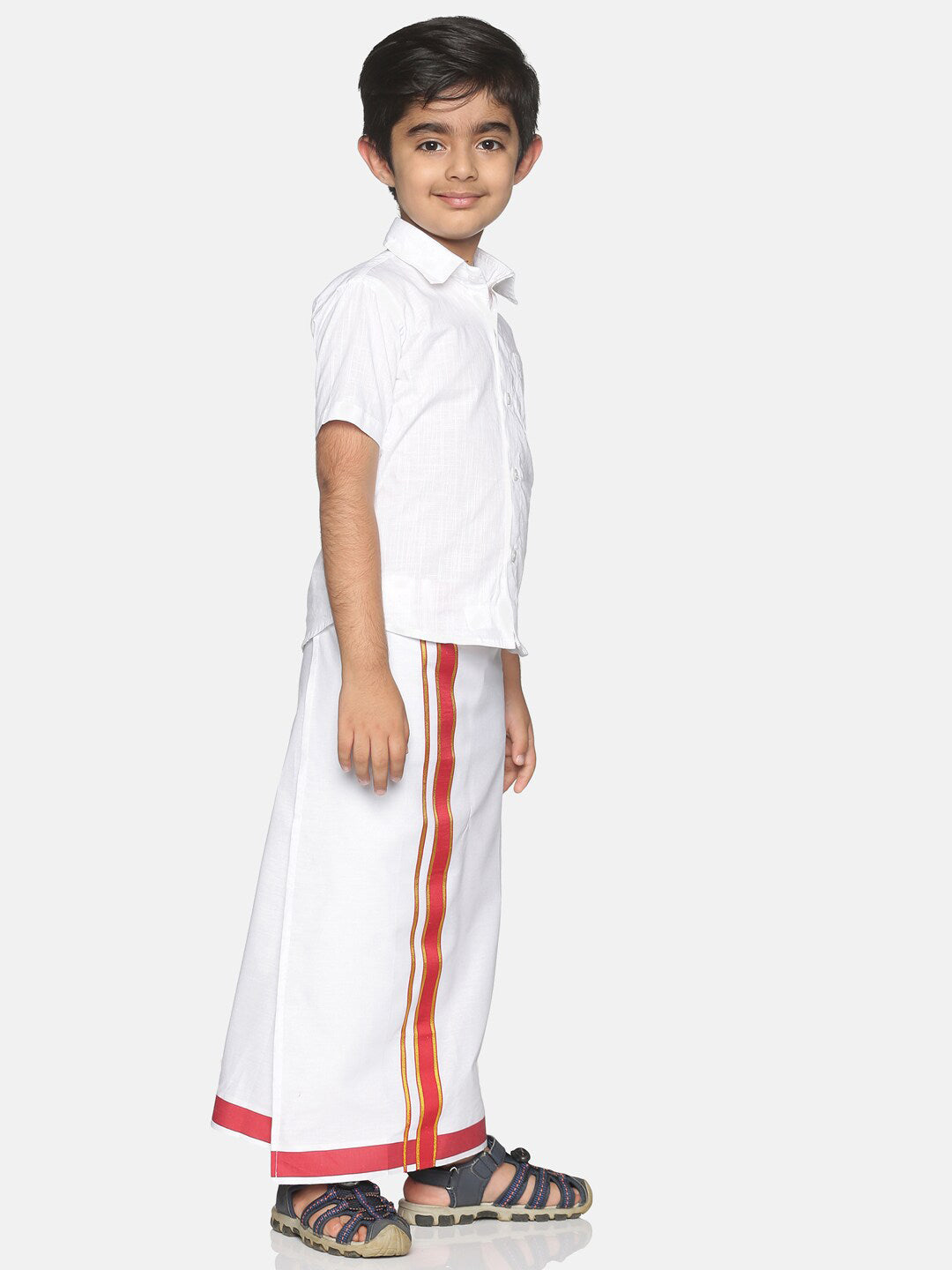 description sethukrishna white pure cotton solid shirt and veshti set ...