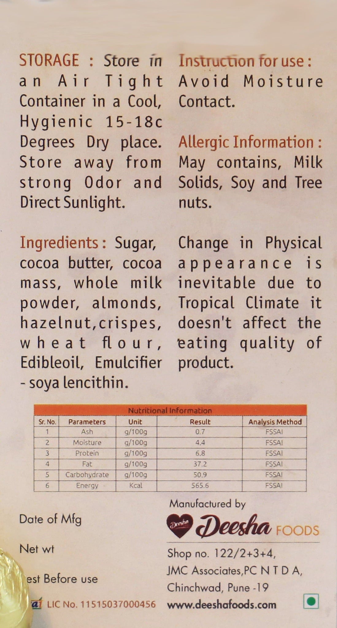 Deesha Foods Deesha Milk Chocolates 15 Bars (15 x 13.33 g)