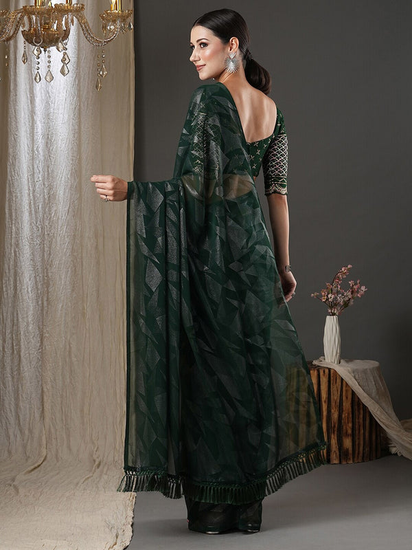description saree mall green abstract printed pure georgette saree ...