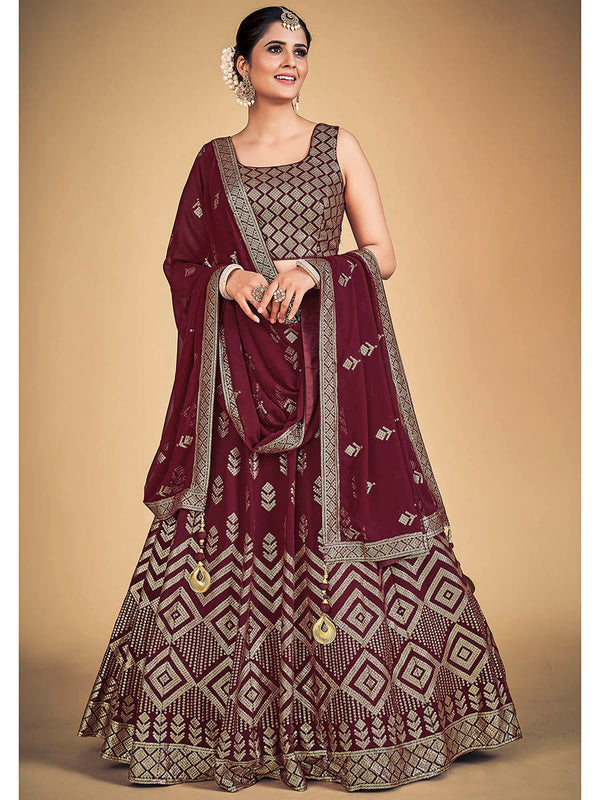 Buy Myra Maroon Georgette Real Georgette Lehenga Choli Online At Low Price