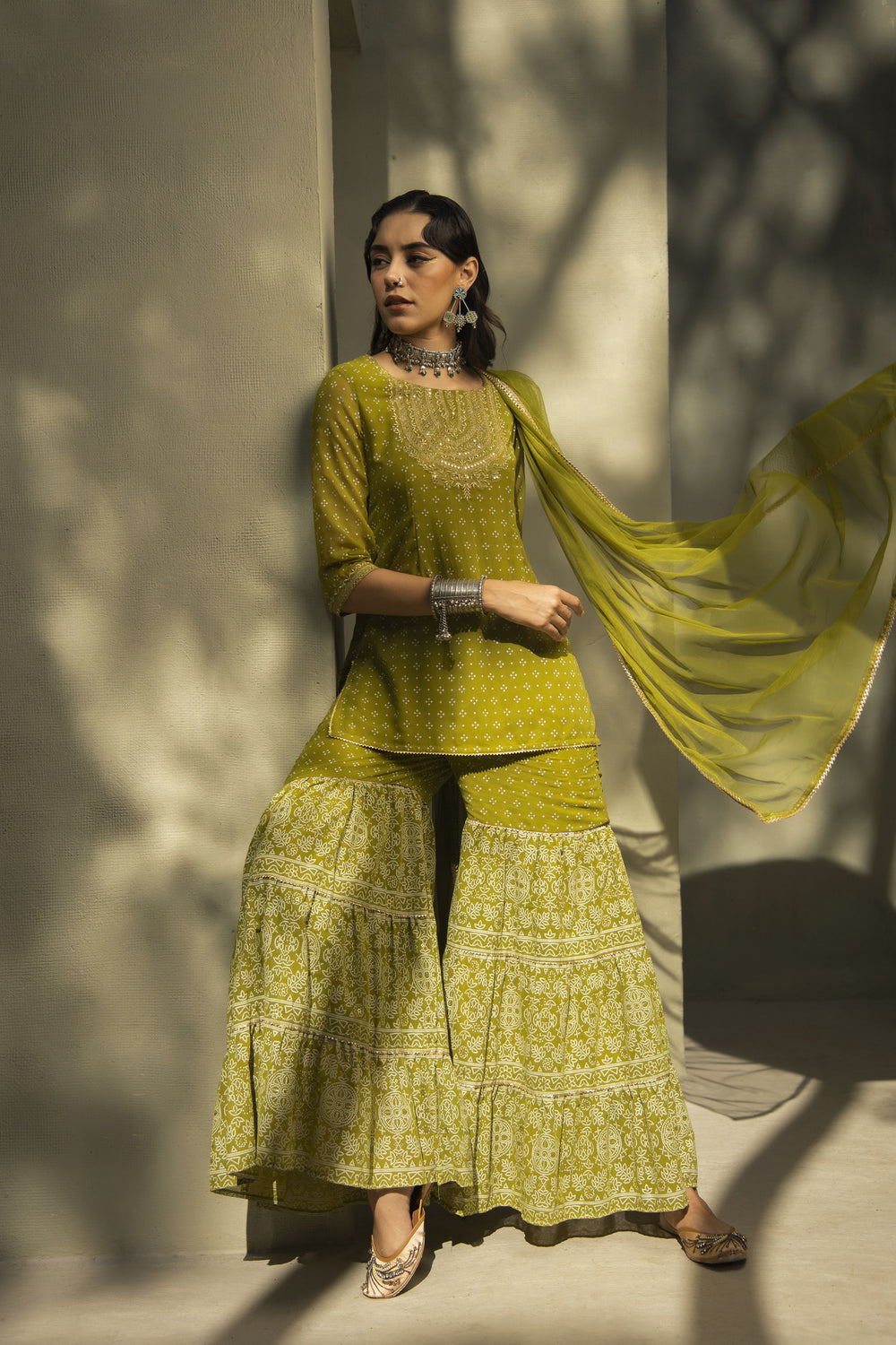 Buy Juniper Green Georgette Festive Embroidered Printed Straight Skd ...