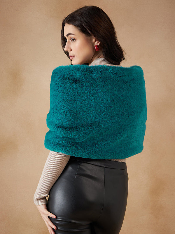 Buy InWeave Women's Cyan Blue Long Faux Fur Cape Online at Best Price ...