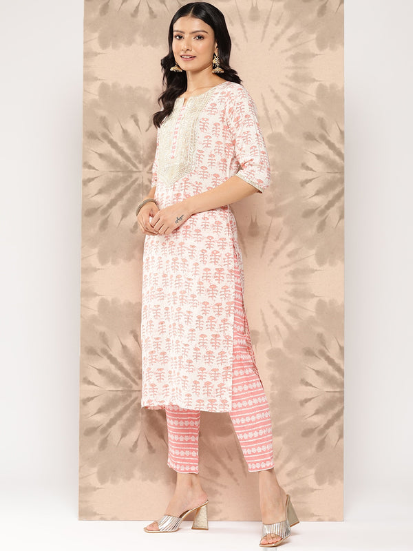 libas women peach coloured floral printed gotta patti pure silk kurta ...