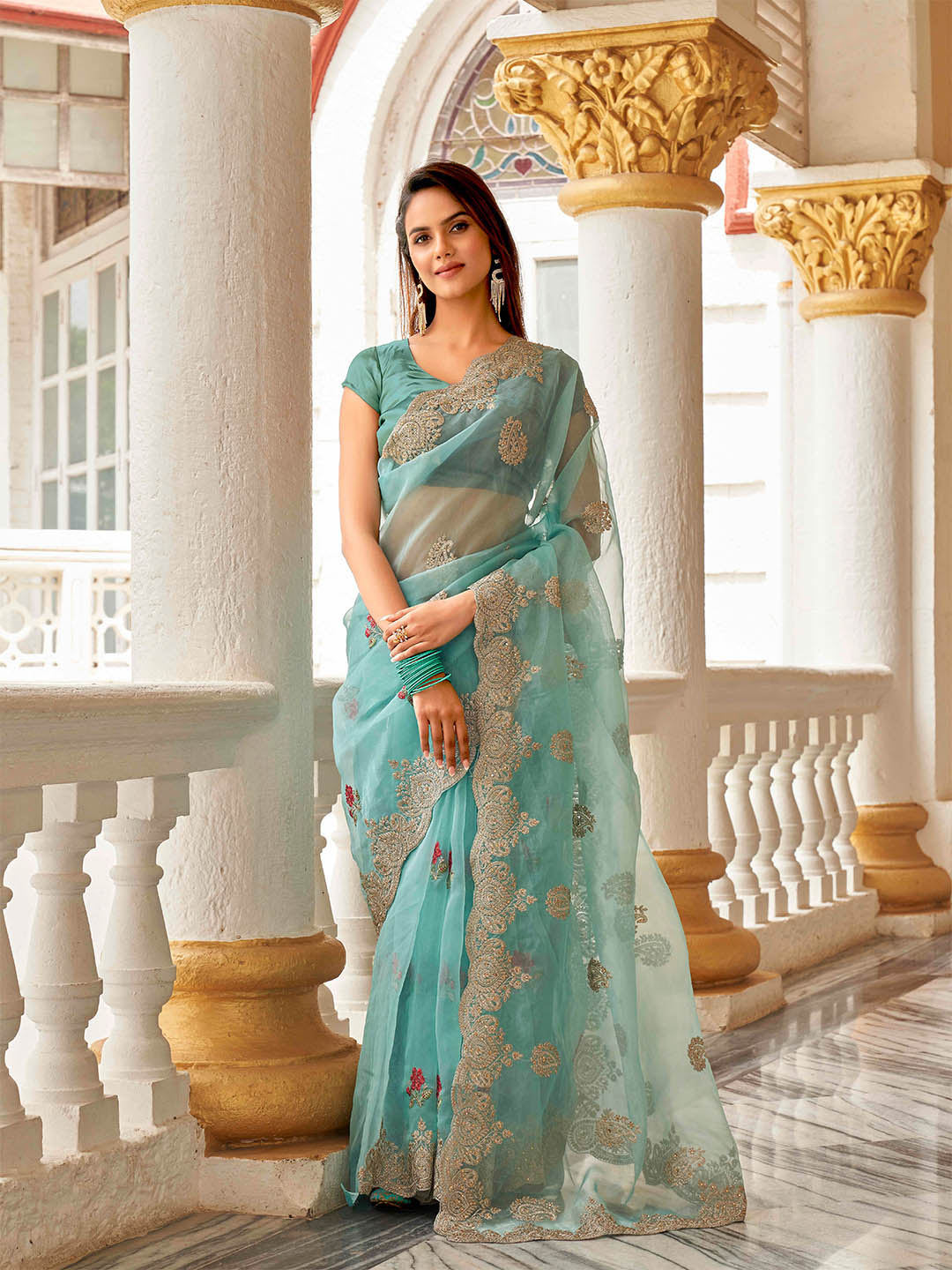 Buy Tikhi Imli Ethnic Motifs Embroidery Organza Heavy Work Saree Online ...