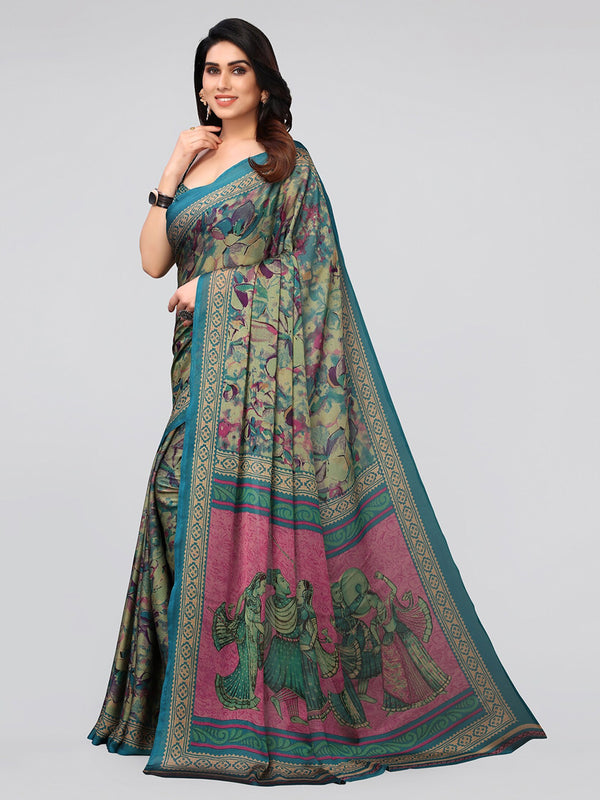 Buy Kalini Turquoise Blue & Green Poly Chiffon Saree Online at Best ...