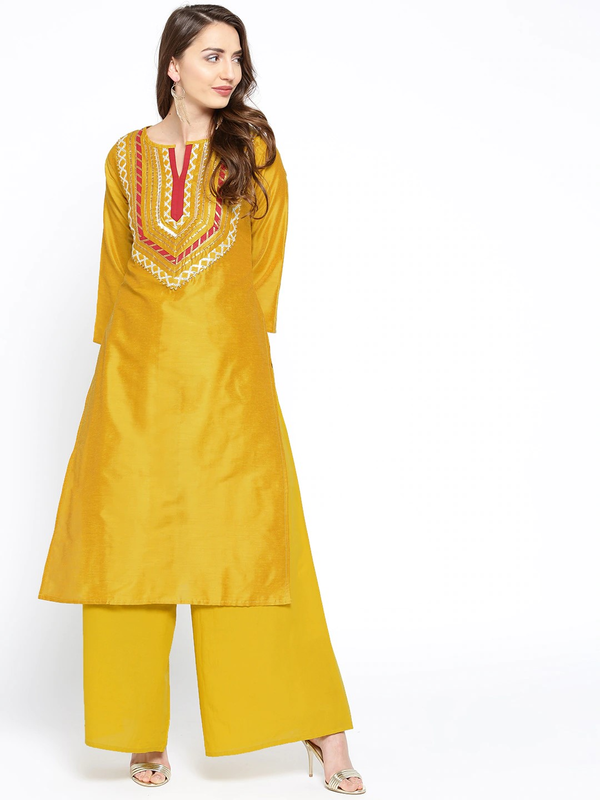 description wahe noor women s mustard yellow maroon gotta patti yoke ...
