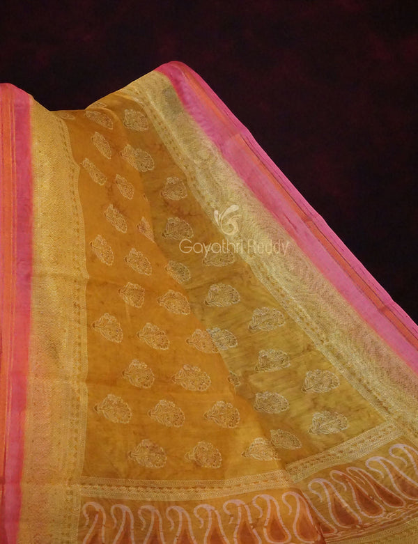 Buy Dry Mehendi Colored Block Print Semi Chanderi Saree By Gayathri ...