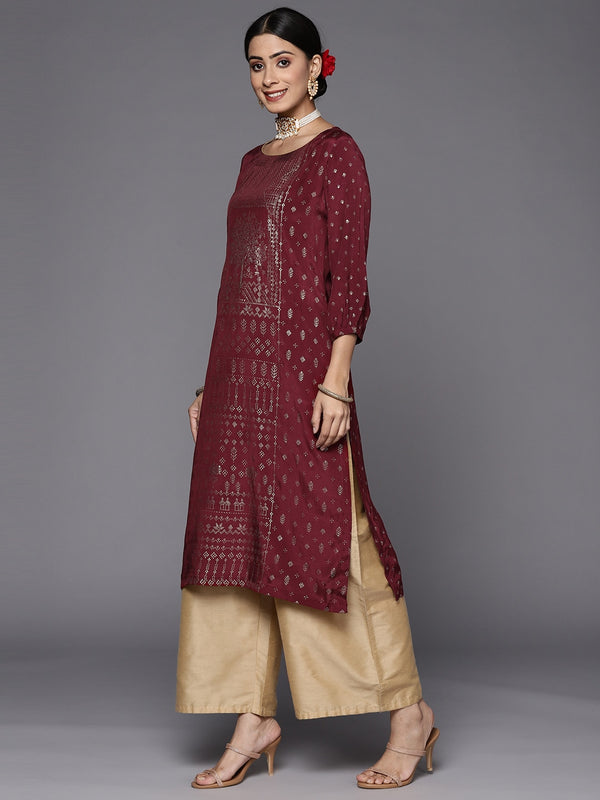 Buy Biba Women Maroon And Golden Ethnic Motifs Printed Puff Sleeves A