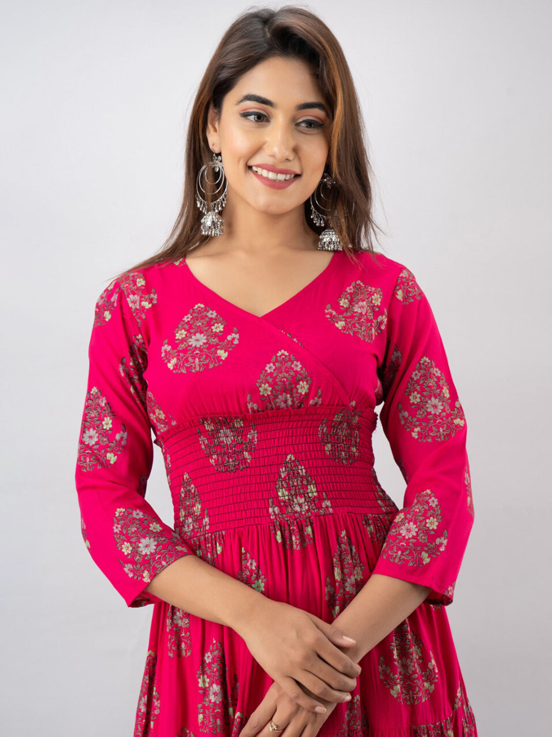 Buy Kalini Women Pink Floral Printed Flared Sleeves Gotta Patti Floral