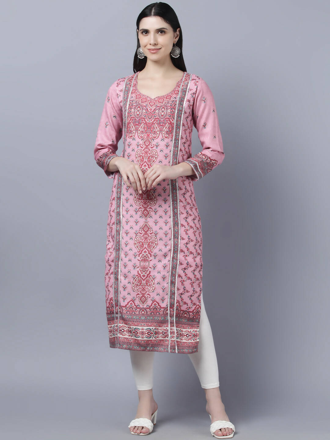 Buy Myshka Women Pink Red Ethnic Motifs Printed Kurta Online at Best ...