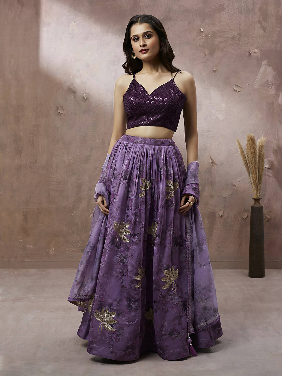 Buy House of Panchhi Lavender Organza Floral Printed Lehenga choli ...