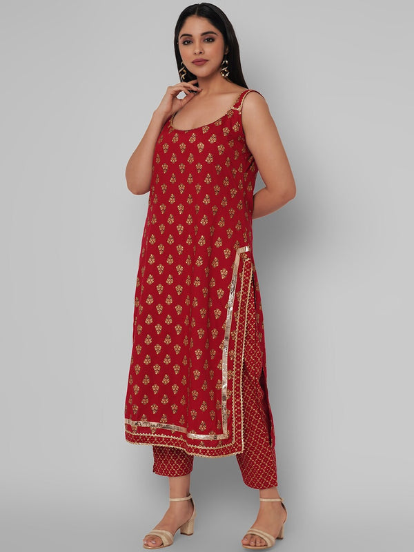 Description Kalini Women Red Ethnic Motifs Embroidered Gotta Patti