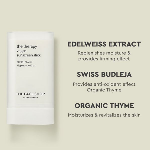 Buy The Face Shop The Therapy Vegan Sunscreen Stick SPF 50+ - Korean ...