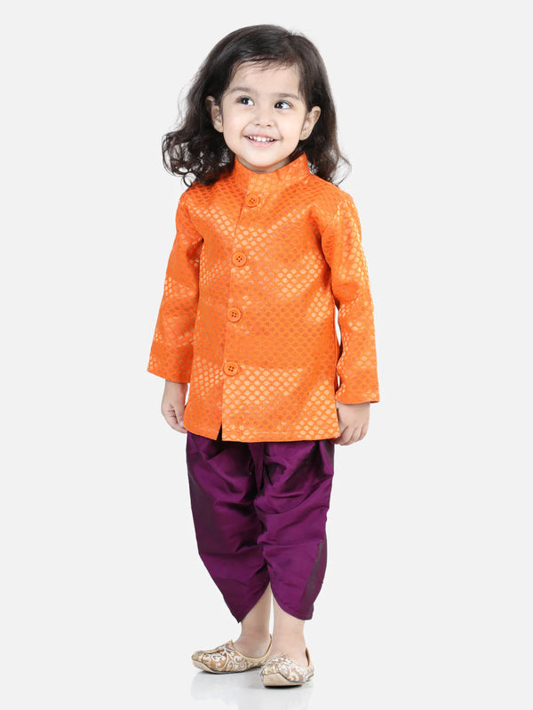 Buy NOZ2TOZ Orange Color Jacquard Full Sleeve Sherwani Dhoti For Boys ...