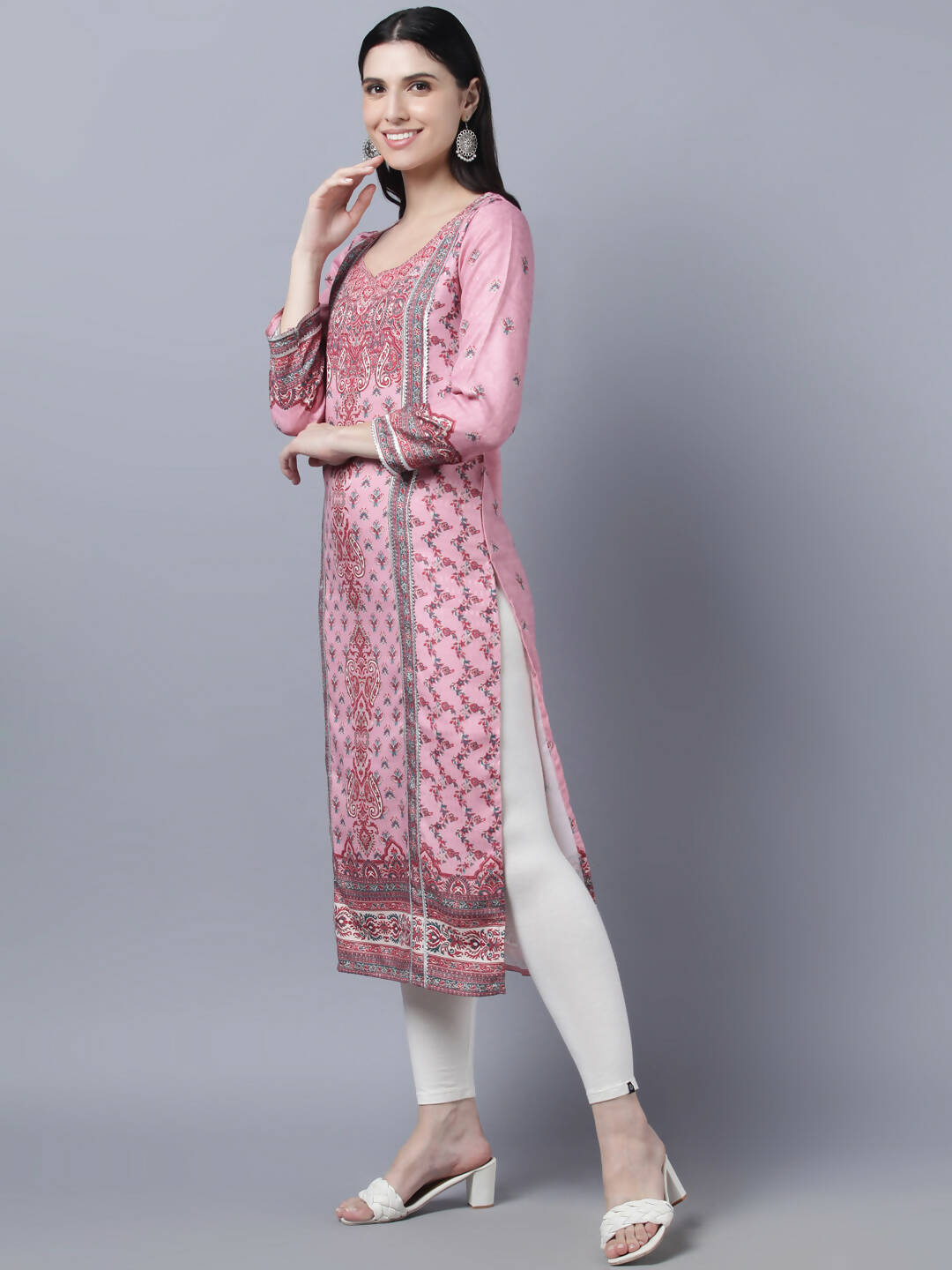 Buy Myshka Women Pink Red Ethnic Motifs Printed Kurta Online at Best ...