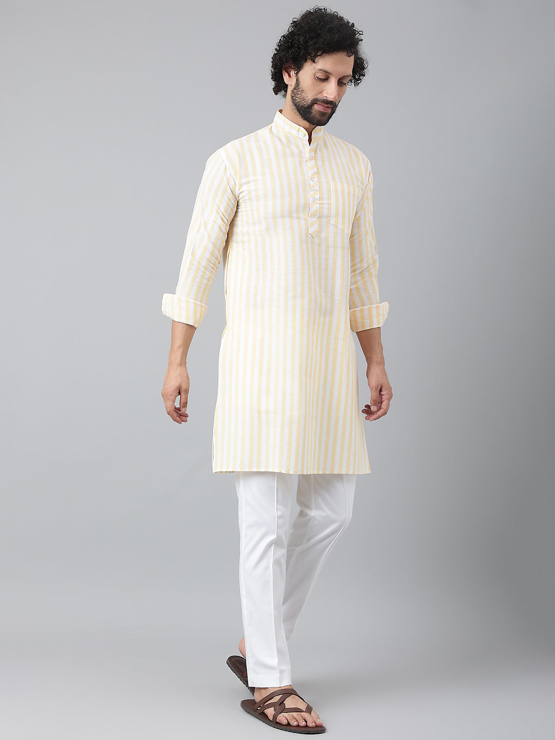 Buy RIAG Beige Color Long Sleeves Ethnic Men's Cotton Long Kurta Online ...