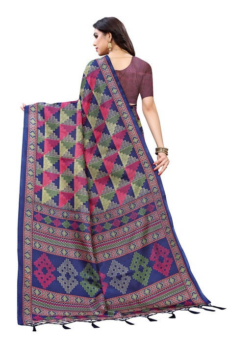 description vamika blue kalamkari print with jhalar khadi silk saree ...