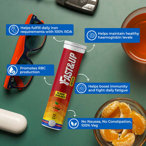Buy Fast&Up Iron 19 mg Effervescent Tablets - Tangy Orange Flavor ...