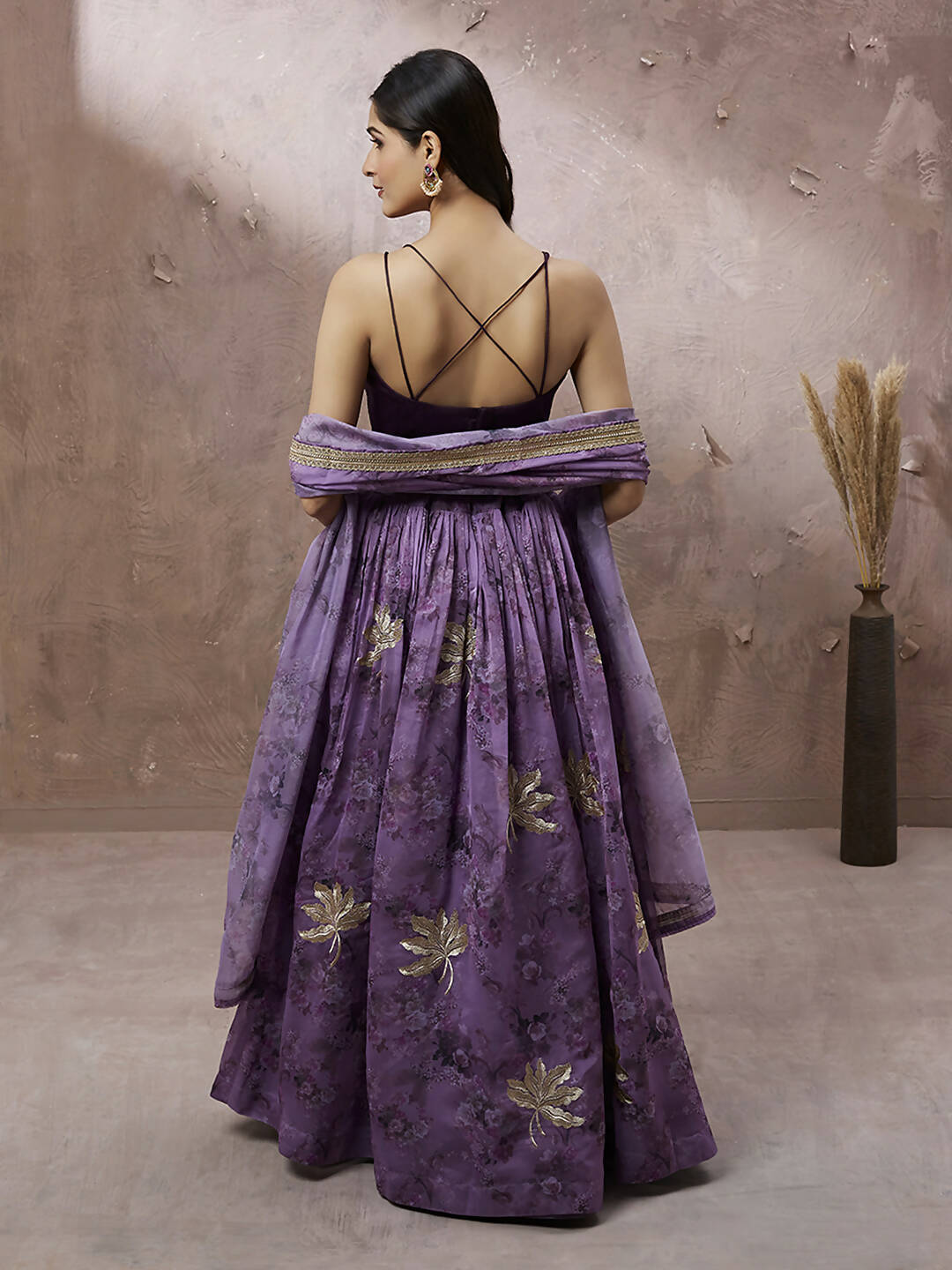 Buy House of Panchhi Lavender Organza Floral Printed Lehenga choli ...