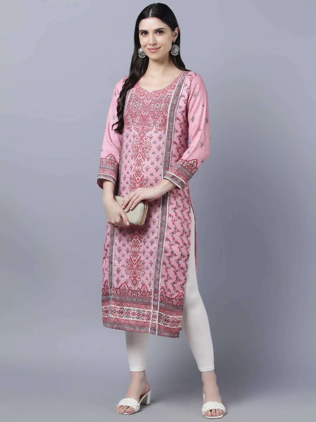 Buy Myshka Women Pink Red Ethnic Motifs Printed Kurta Online at Best ...