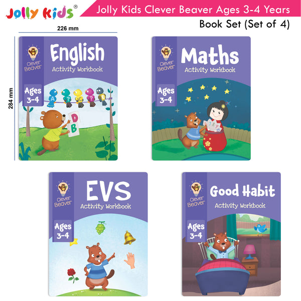 Buy Jolly Kids Clever Beaver Ages 3-4 Years Fun Learning Workbooks Set of 4| Alphabets| Numbers ...