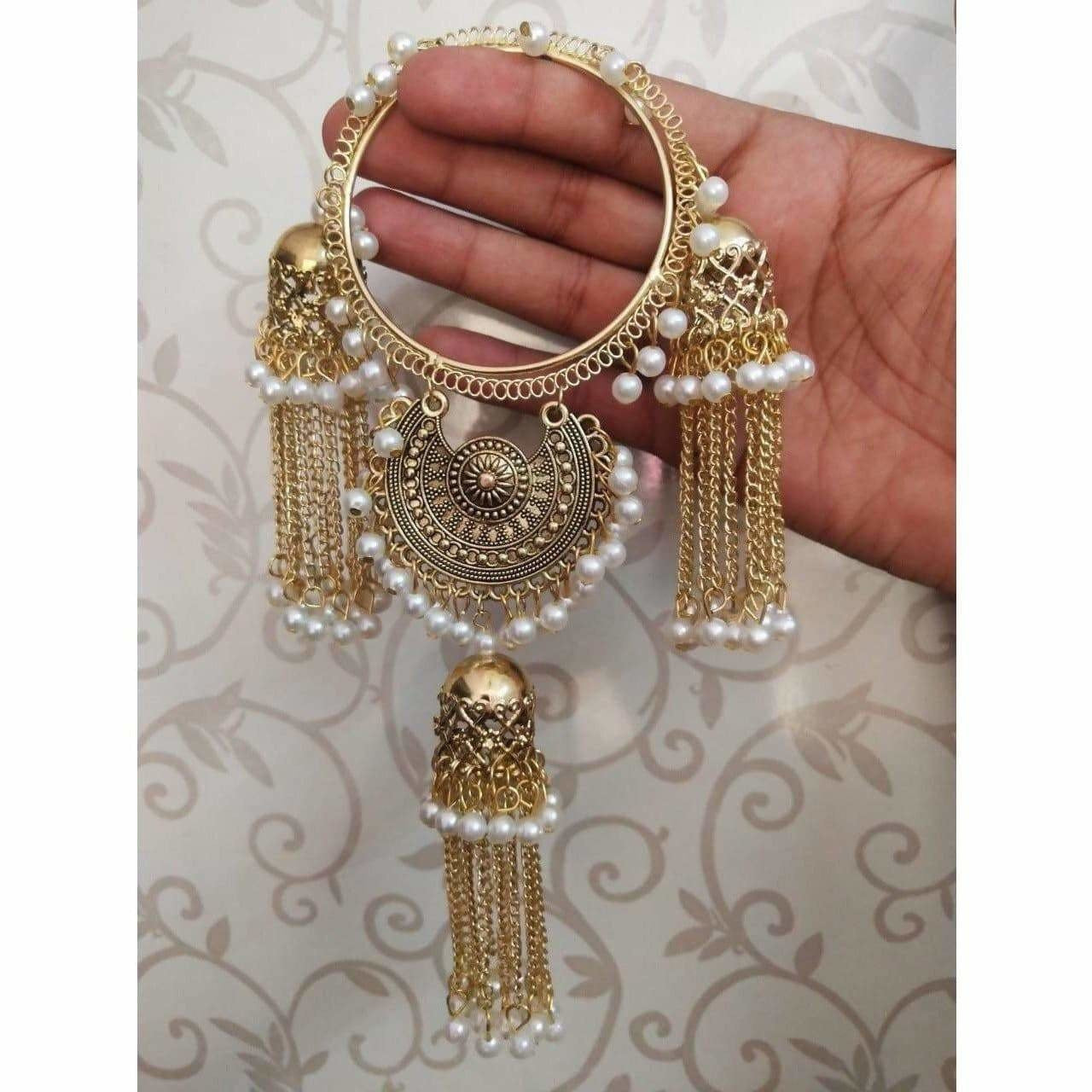 Buy MS Fashion India Bridal Latkan Gold Color Bangles With White Pearls ...