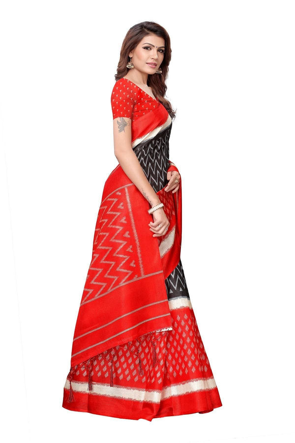 Buy Vamika Red Kalamkari With Jhalar Khadi Silk Saree Snap Red Online ...