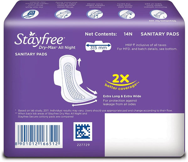 description stayfree dry max all night ultra dry napkins xl worry free ...