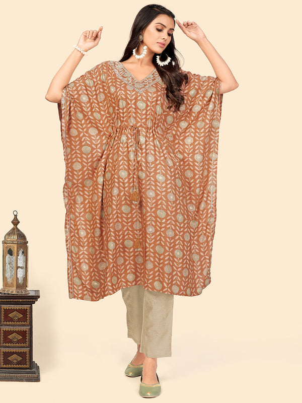 Buy NOZ2TOZ Women's Brown Kaftan Top With Pant Set- (2pcs set) Online ...
