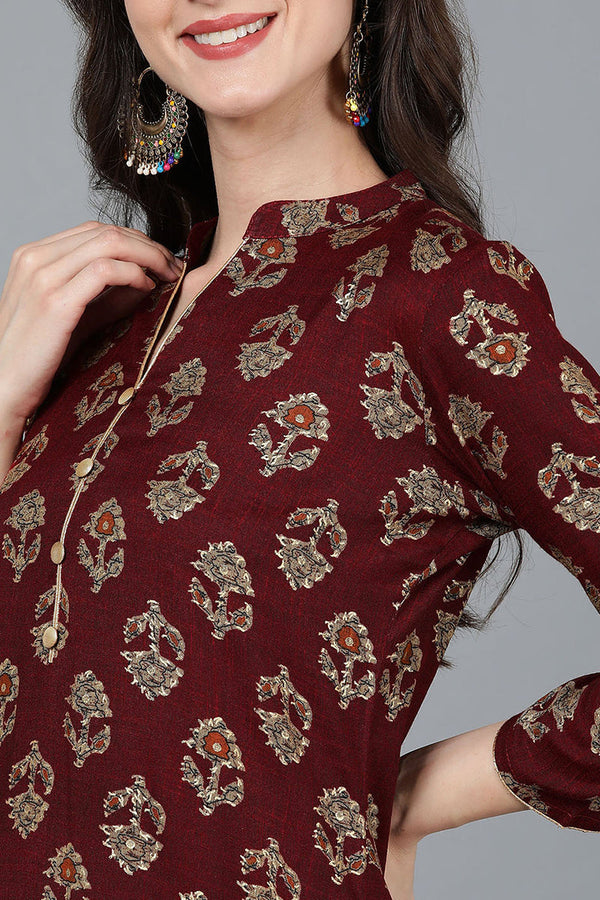 Buy Women's Maroon Silk Blend Straight Kurtas - Rasiya Online at Best ...