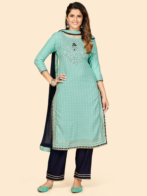 Buy NOZ2TOZ Women Sky Blue Rayon Kurta with Pant & Dupatta (3pcs Set ...