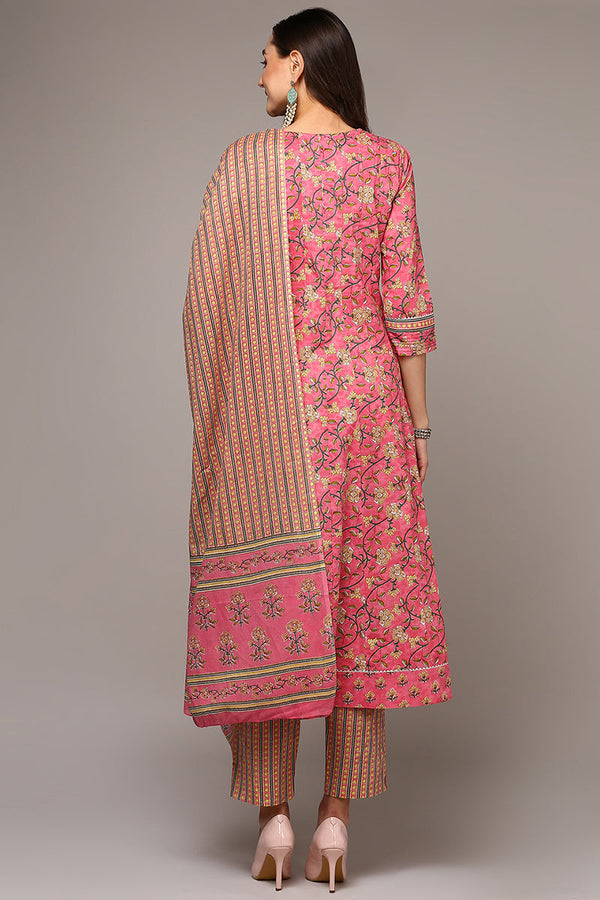 Buy Women's Pink Pure Cotton Printed Flared Suit Set - Rasiya Online at ...