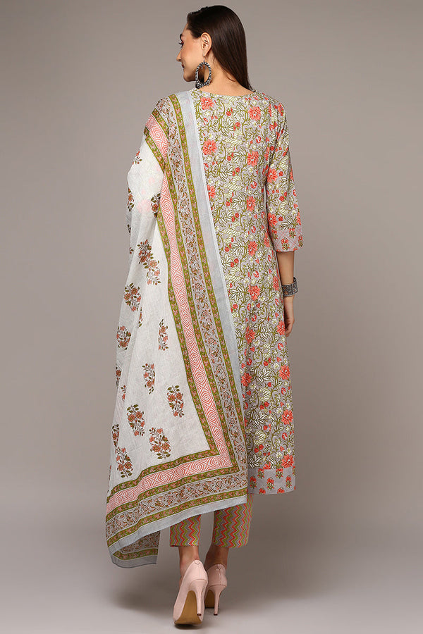 Buy Women's Grey Pure Cotton Printed Flared Suit Set - Rasiya Online at ...