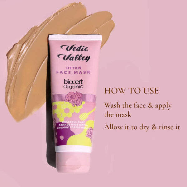 Buy Vedic Valley Detan Face Mask With Rhassoul Clay & Damask Rose Wate