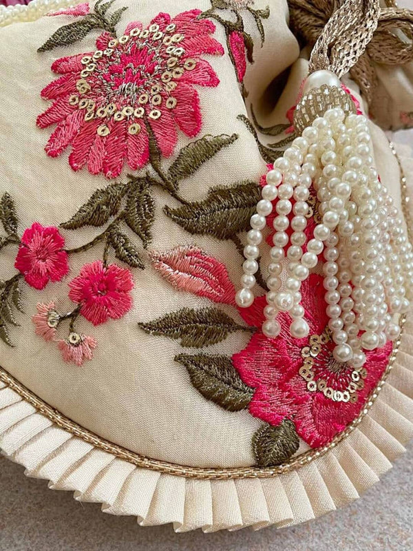 Buy Amyra Floral Embroidered Embellished Half Moon Potli Bag Online at ...
