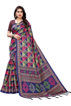Vamika Blue Kalamkari Print With Jhalar Khadi Silk Saree (TANISHA BLUE)