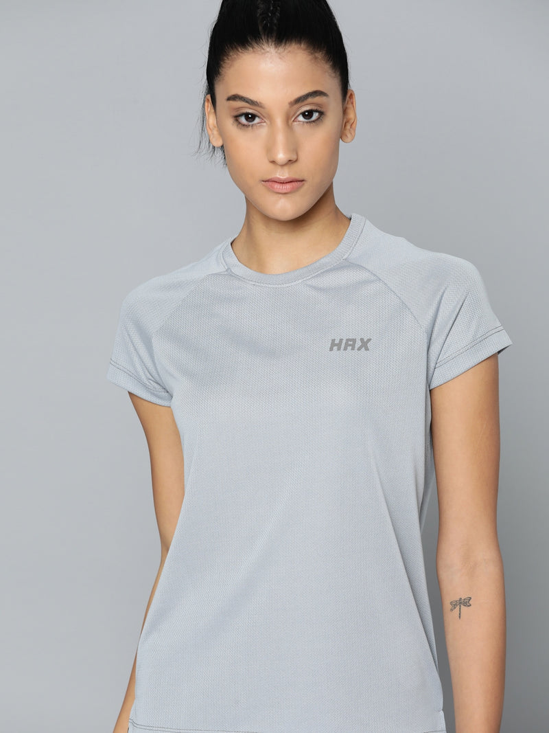 Buy HRX by Hrithik Roshan Women Grey Brand Logo Extended Sleeves T ...
