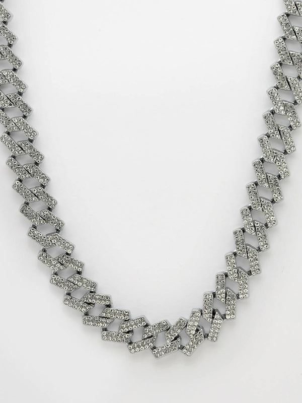 Buy NVR Men Silver-Plated Stainless Steel American Diamond Chain Online ...