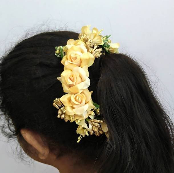 description gold bridal flower hair gajra styling hair accessory very ...