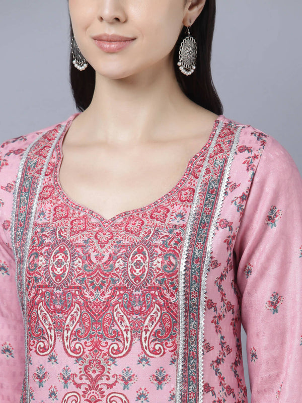 Buy Myshka Women Pink Red Ethnic Motifs Printed Kurta Online at Best ...