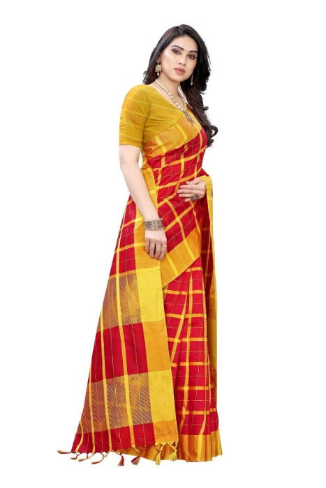 Buy Vamika Red Cotton Silk Weaving Saree (SATURN RED) Online at Best ...